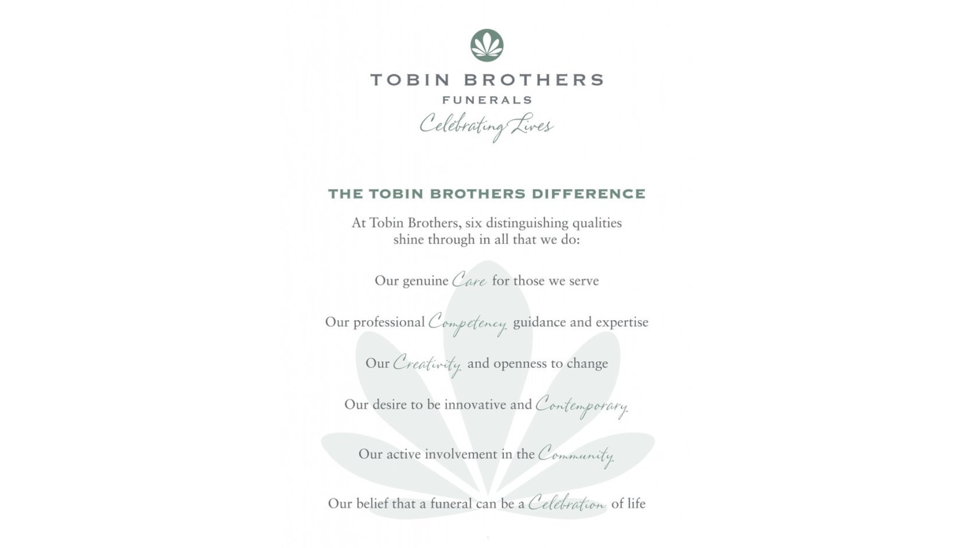 Podcast: The Tobin Story Chapter 8 : The 6 C’s | Tobin Brothers Funerals
